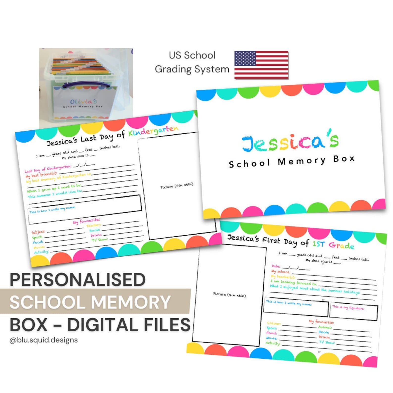 DIY Personalised School Memory Box - Digital Prints (US School Grading ...