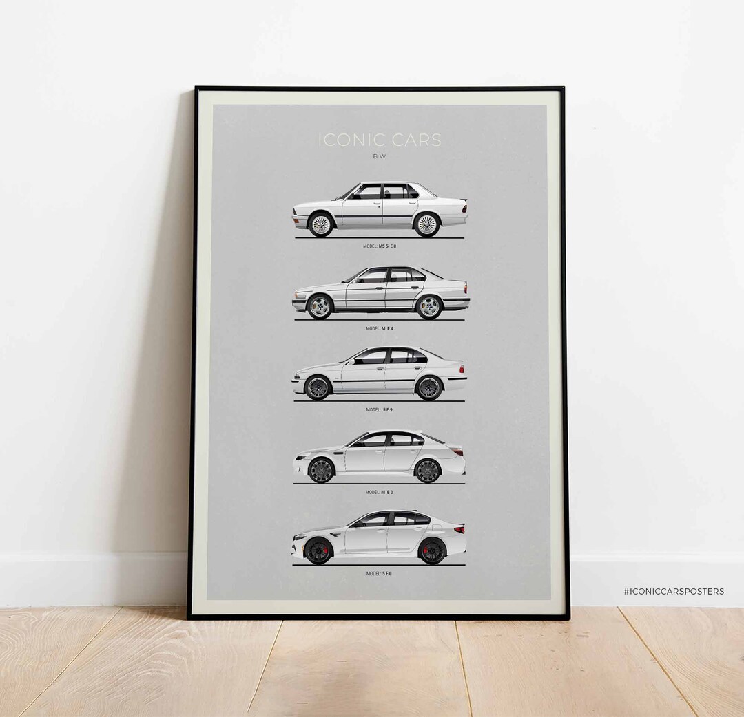 BMW M5 Inspired Car Poster, BMW Print Models: E28, E34, E39, E60, F90 ...