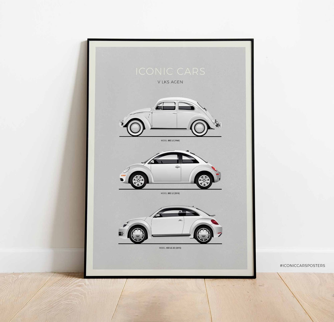 Volkswagen Beetle Inspired Car Poster, VW Evolution Print the Excellent ...