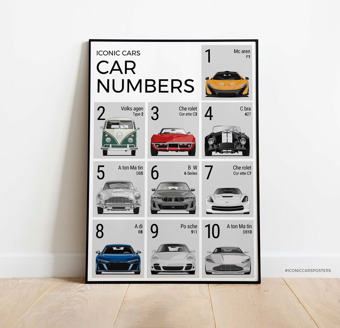 Car Numbers Poster, Nursery 123 Print, Wall Art for Kids and Babies ...