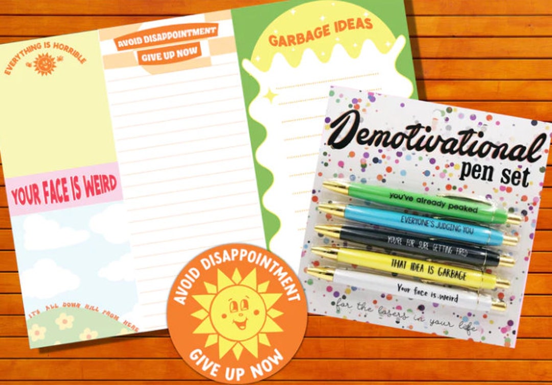 Demotivational Gift Set. Pen and Notepad Set. Engraved. Funny Novelty ...