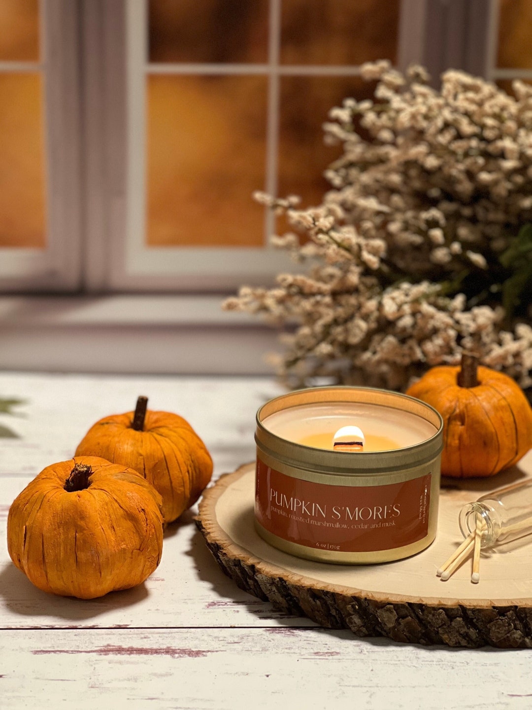 Pumpkin Smores Candle 6oz Gold Tin Coconut Wax Candle Woodwick Candle ...