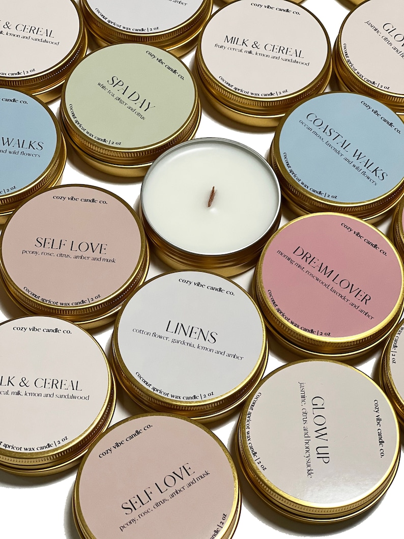 2oz Candle Travel Tins Coconut Wax Candles Wood Wicks - Etsy