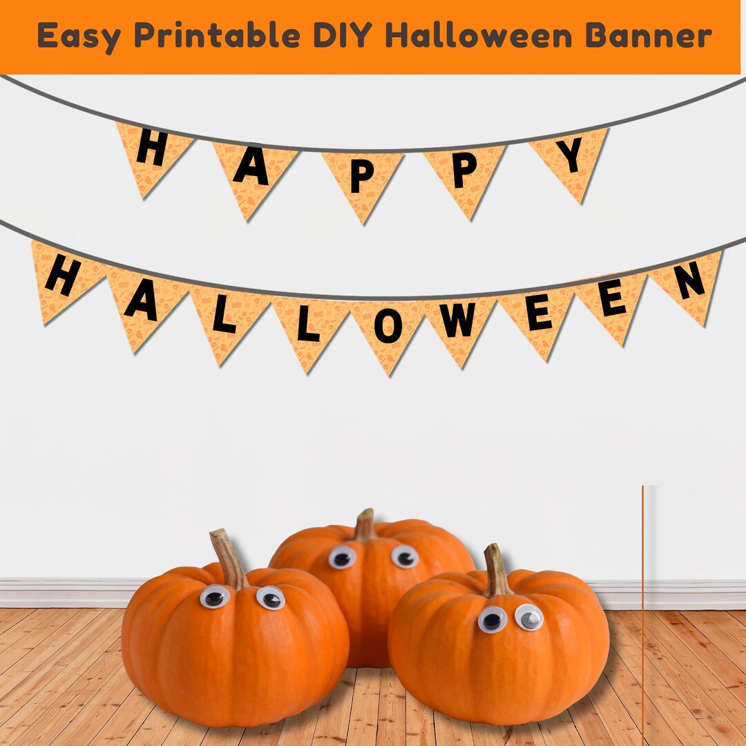 Happy Halloween Printable Banner Cute Orange Halloween Party Bunting ...