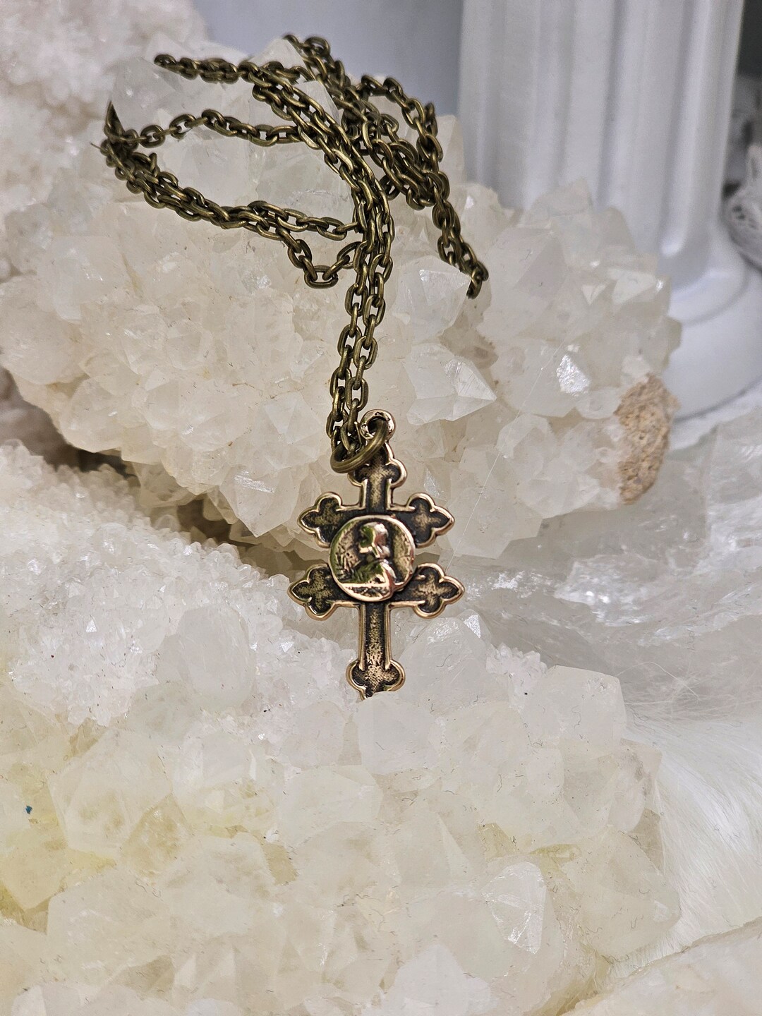 St. Joan of Arc Bronze Cross Lorraine Pendant - 20" Chain - Etsy