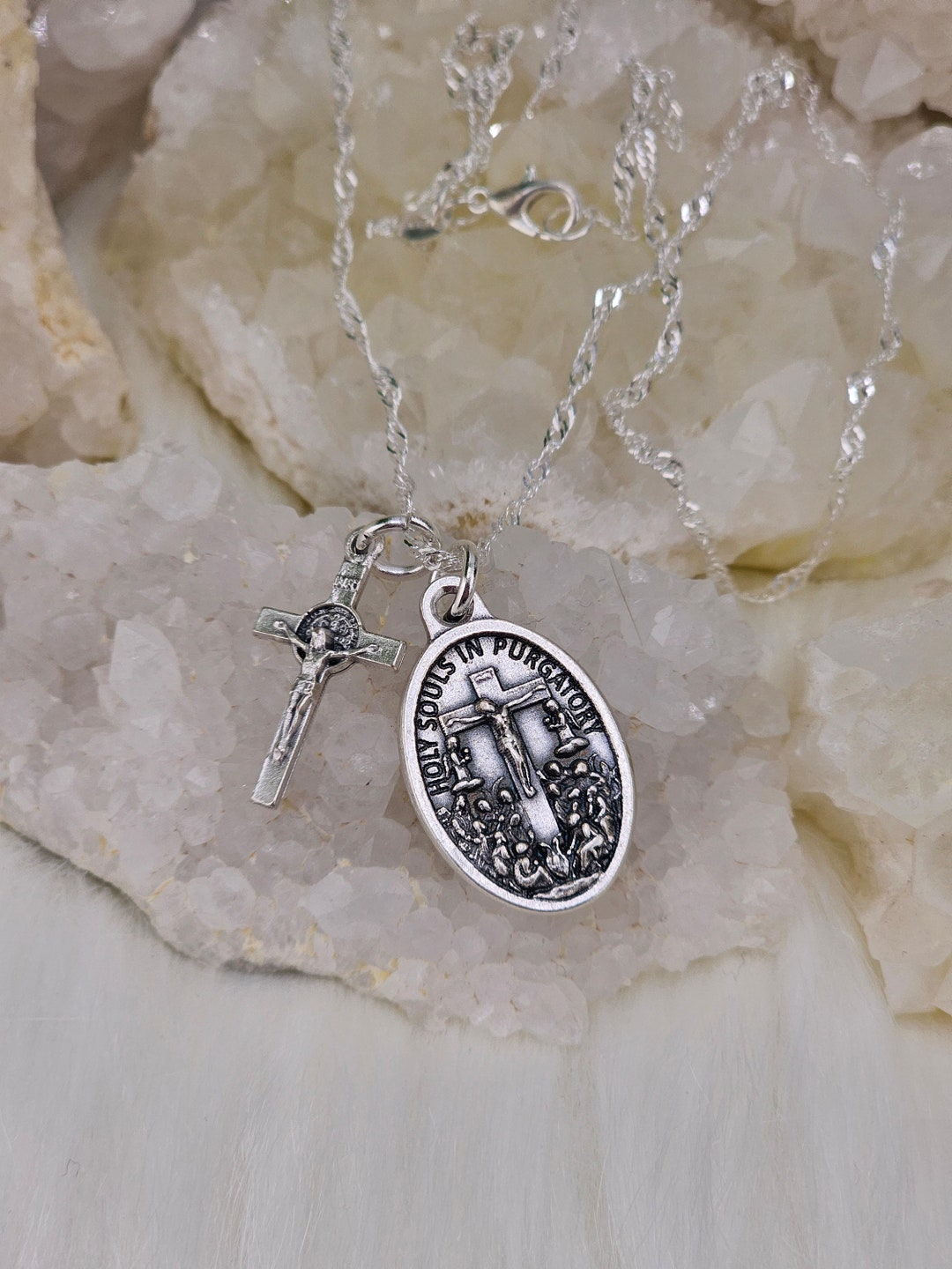 Holy Souls in Purgatory Medal Necklace. St. Benedict Protection ...