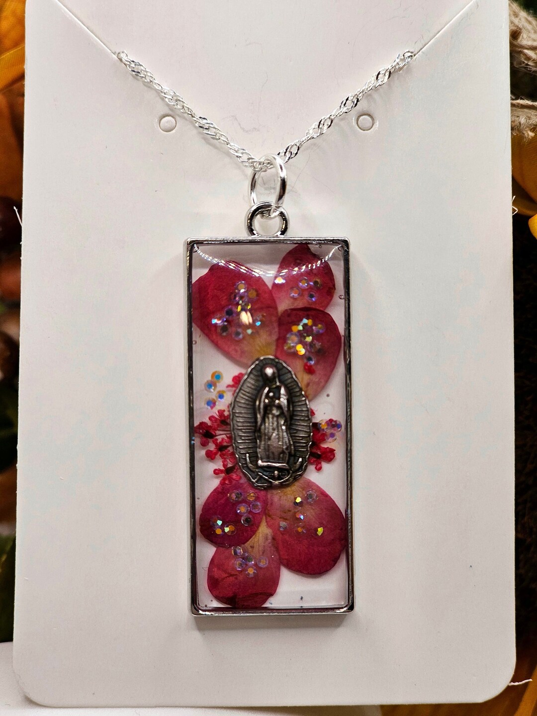 Our Lady of Guadalupe Pendant Made With Real Rose Petals. Religious ...