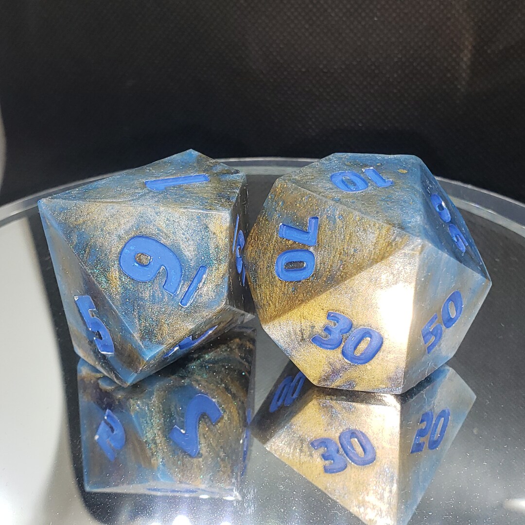 Neptune - 48 Mm - Blue-gold Swirl - Percentile Dice Set – Chonks - Etsy
