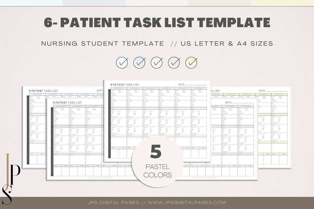 6 Patient Task List, Blank Patient Task List, Nursing Patient Templates ...