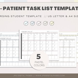 6 Patient Task List, Blank Patient Task List, Nursing Patient Templates ...