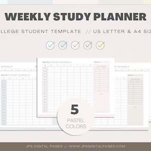 Weekly Study Planner, College Student Planners, Printable PDF - Etsy