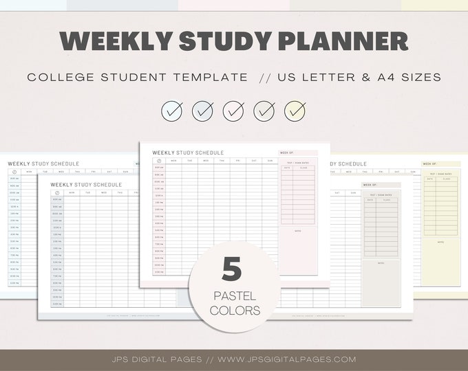 Weekly Study Planner College Student Planners Printable PDF - Etsy