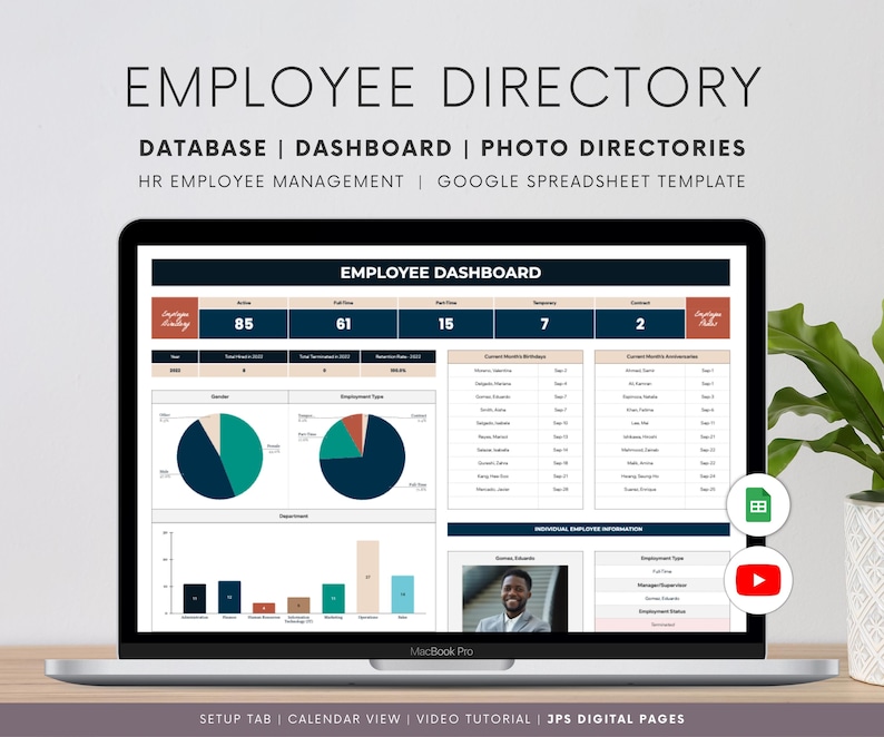 Employee Directory With HR Dashboard and Incidence Report Bonus Tab ...