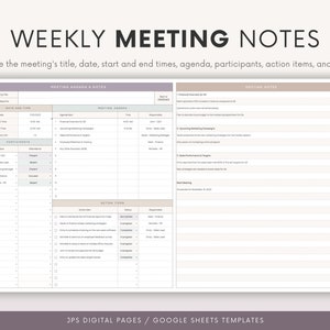 Weekly Meeting Notes Google Sheets Template: Agenda, Minutes, Action ...