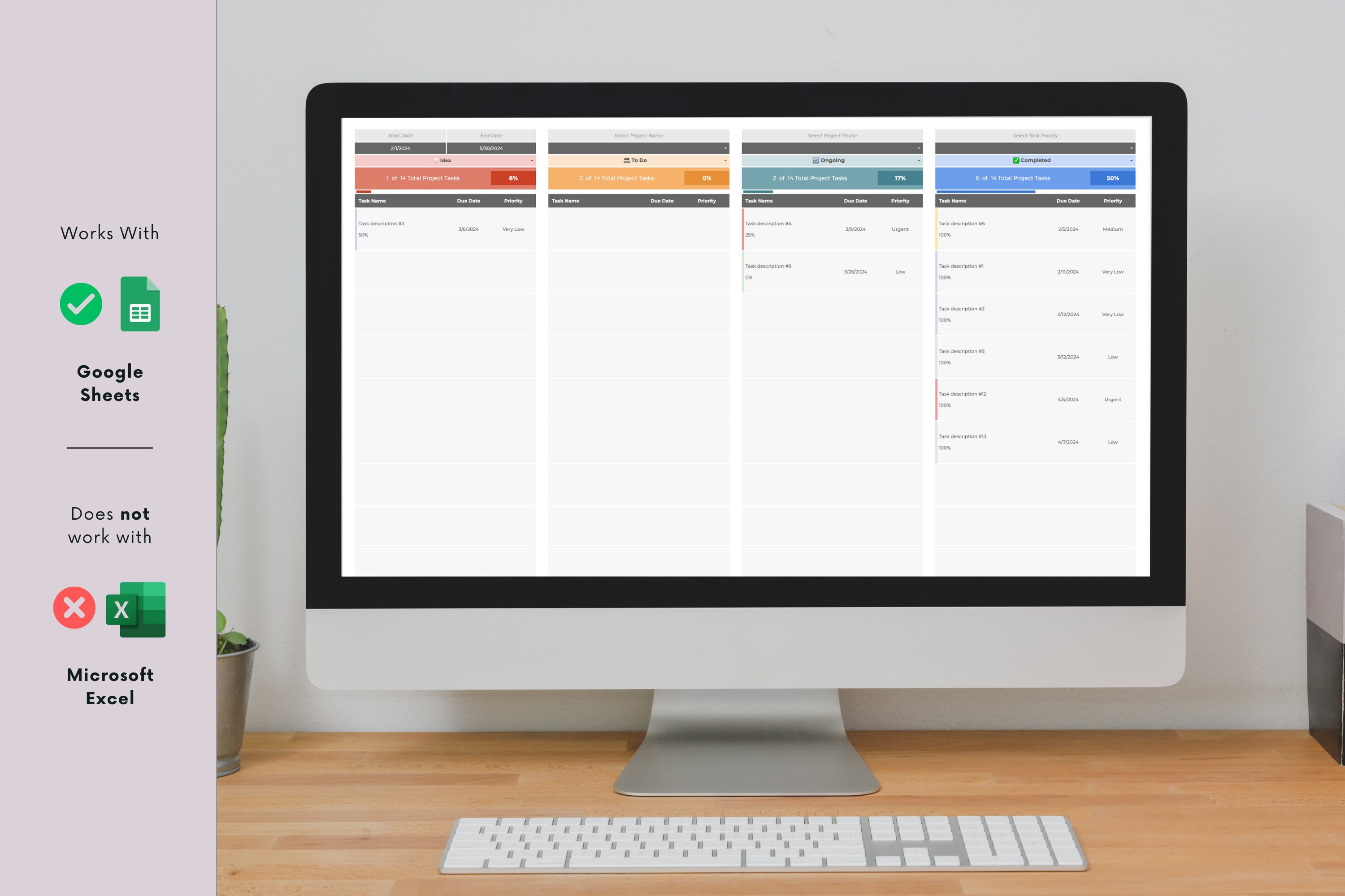 Kanban Board Google Sheets Template: Project Task Planner (digital ...