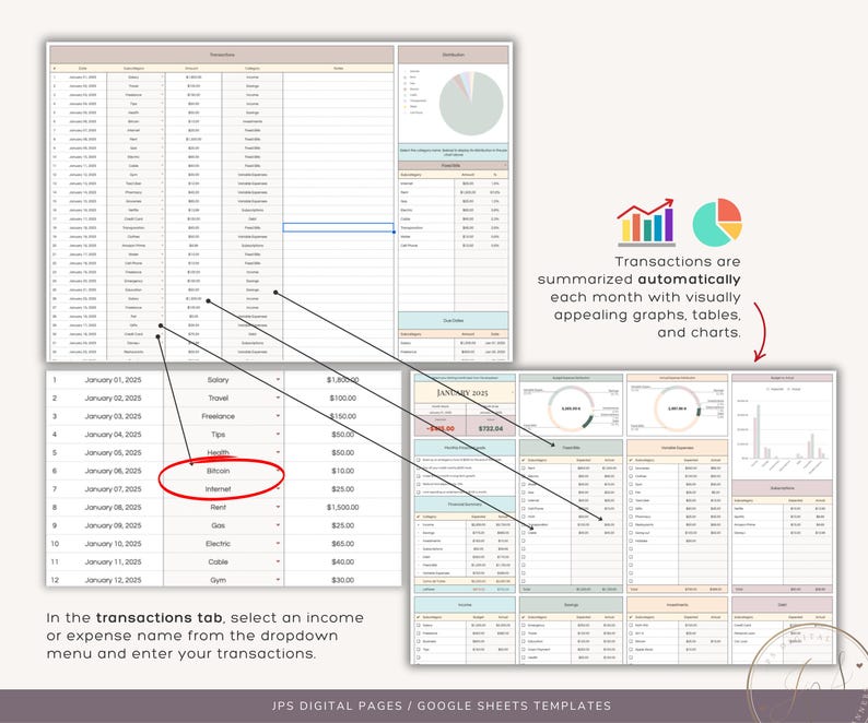 Monthly Budget Spreadsheet: Google Sheets Template (annual Summary) - Etsy