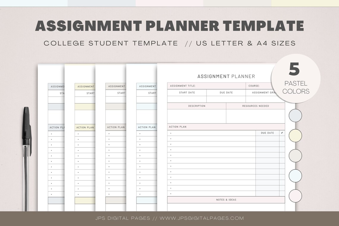 College Assignment Planner Template Homework Planner School - Etsy