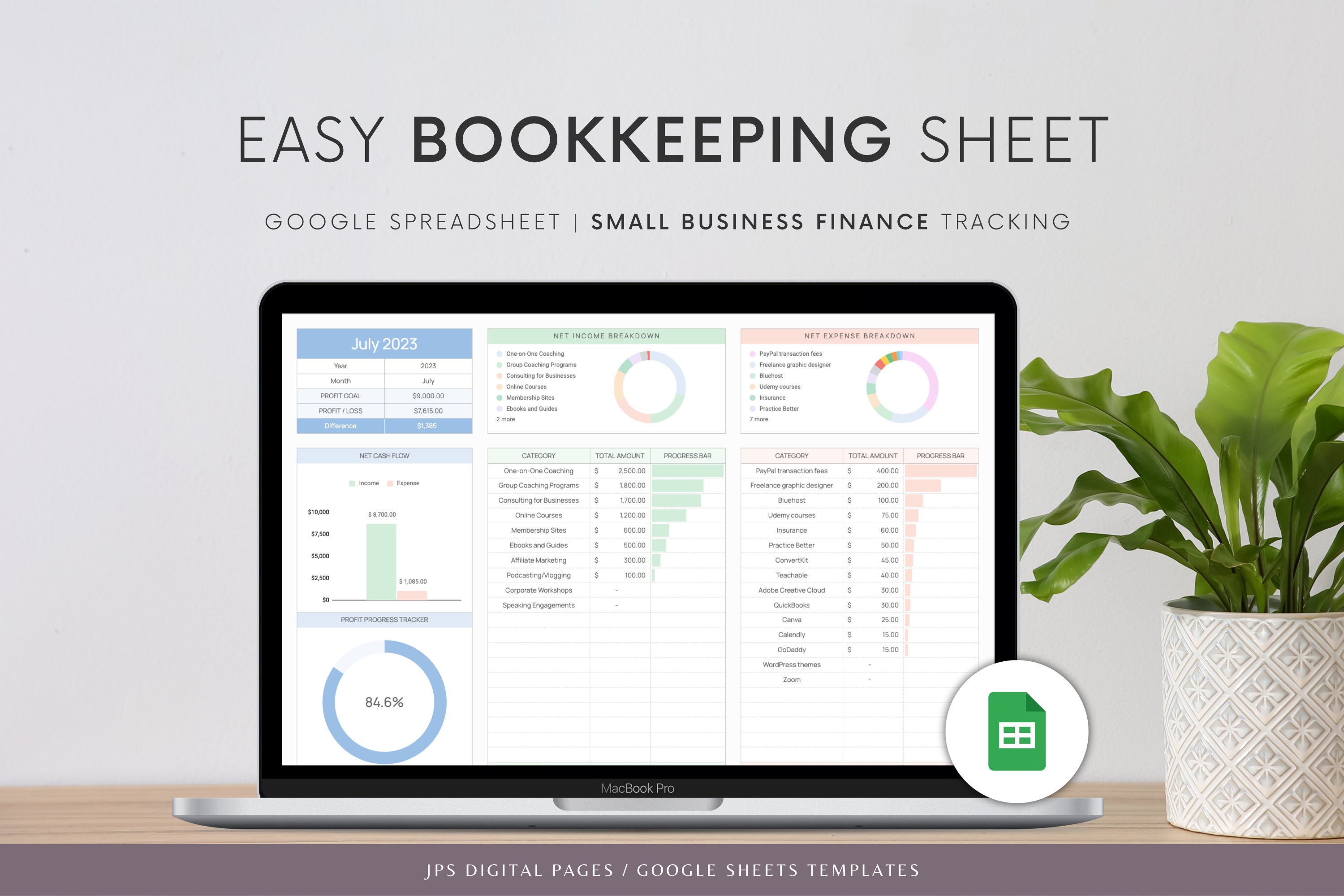 Easy Business Bookkeeping Google Sheets Template: Income & Expense ...
