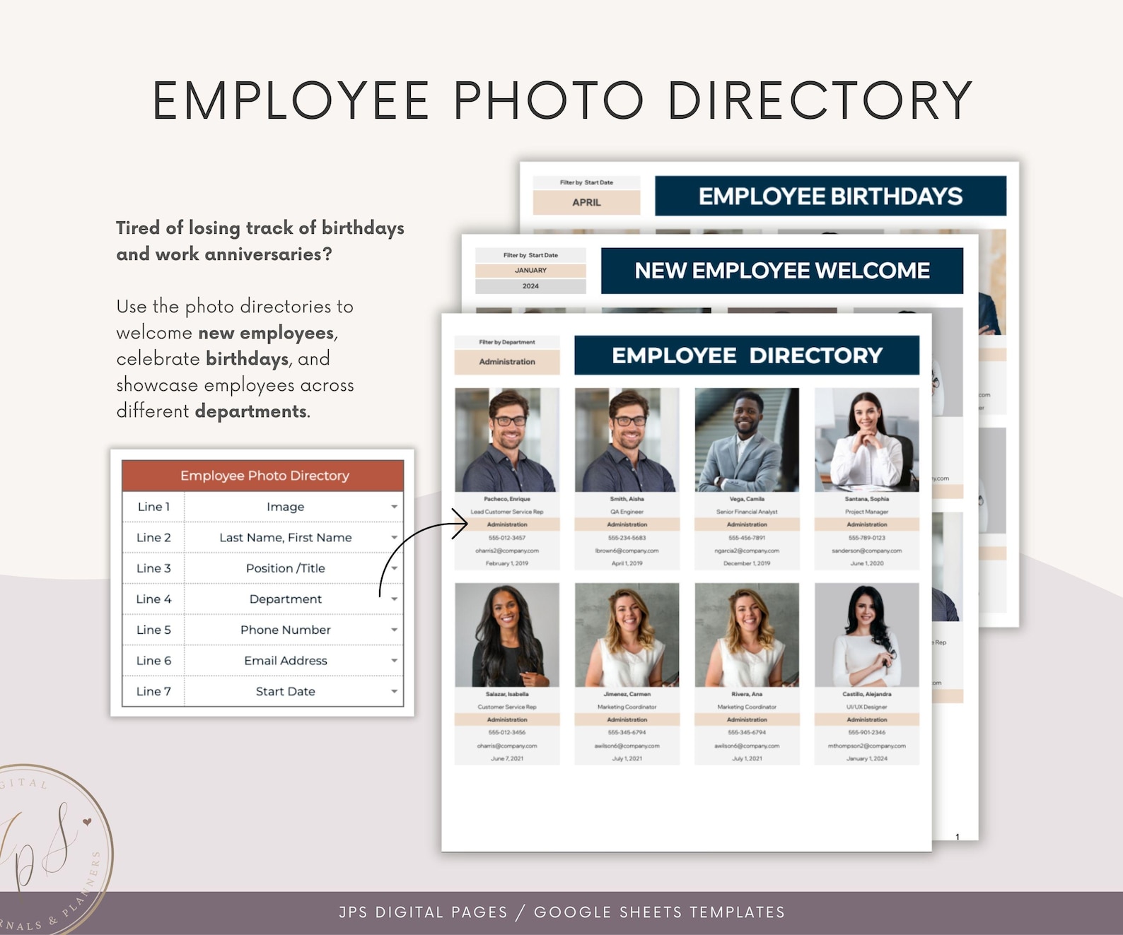 750+ Employee Directory Spreadsheet, Google Sheet Template, Employee ...