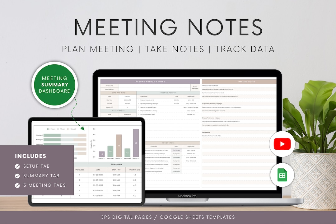 Weekly Meeting Notes Google Sheets Template: Agenda, Minutes, Action ...