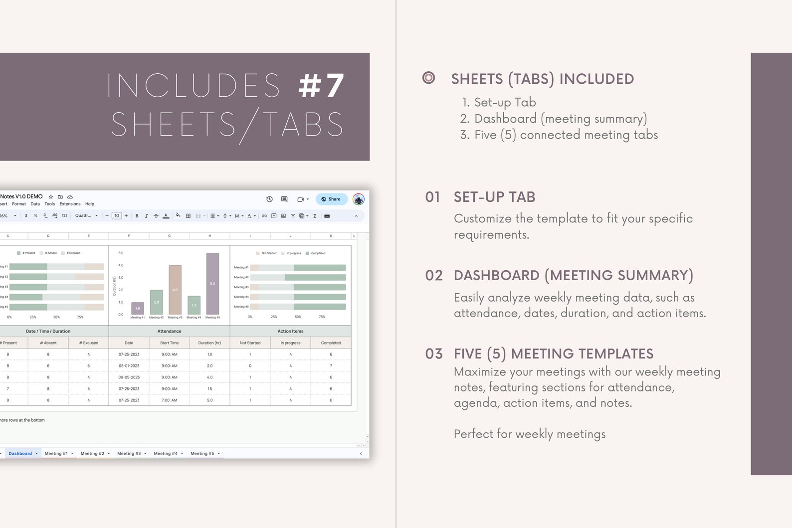 Weekly Meeting Notes Google Sheets Template: Agenda, Minutes, Action ...