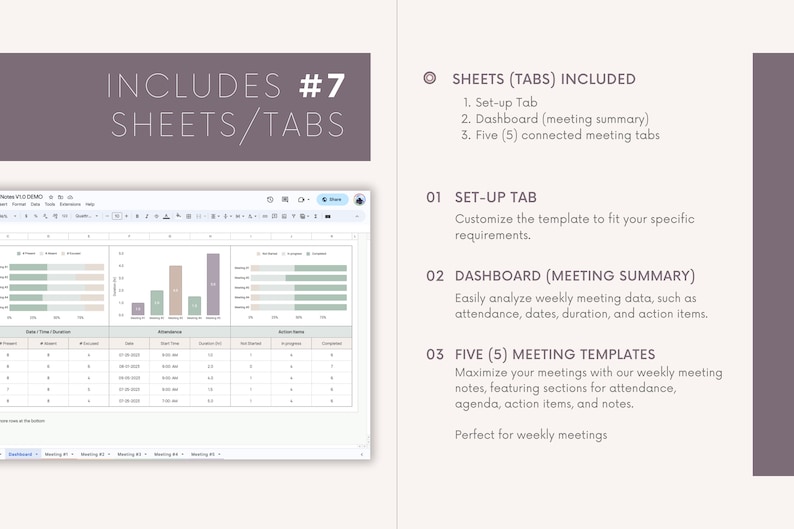 Weekly Meeting Notes Google Sheets Template: Agenda, Minutes, Action ...