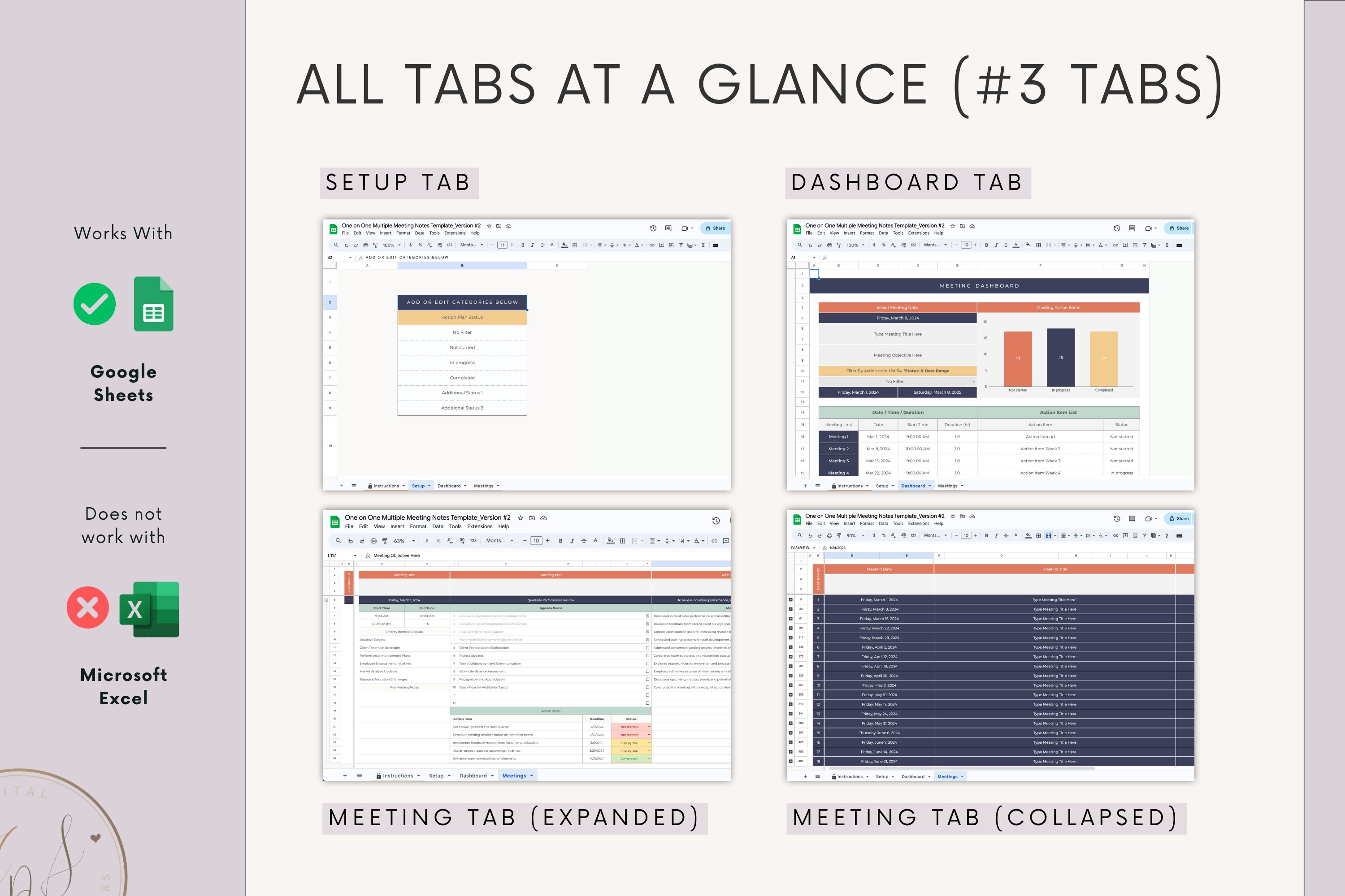 One-on-one Meeting Agenda: 52-week Dashboard, Notes Template (google ...