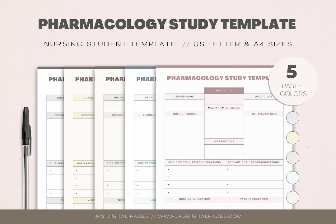 Pharmacology Notes Printable, Nursing School Note Template, Drug Study ...