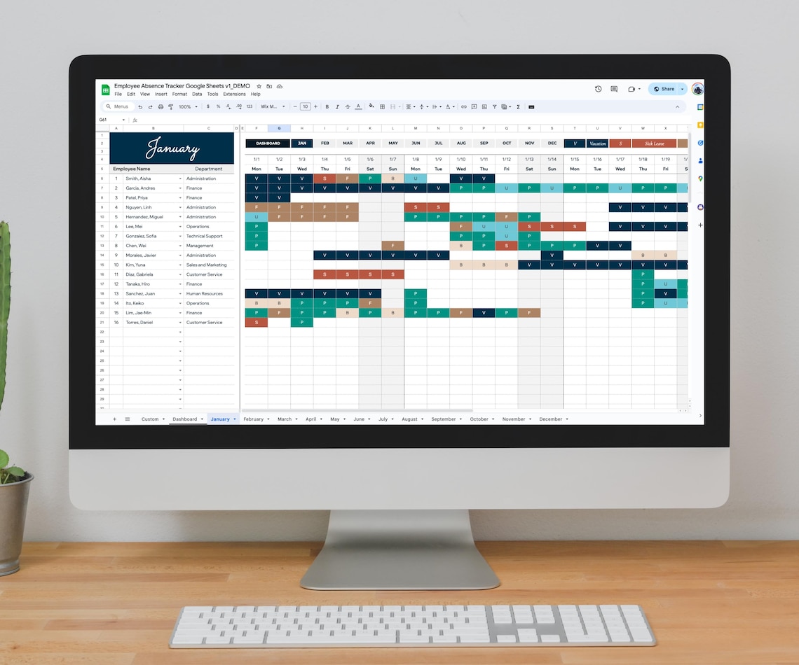 Employee Absence Tracker: Google Sheets Template, Staff Attendance ...