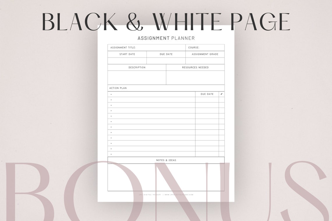 College Assignment Planner Template Homework Planner School - Etsy