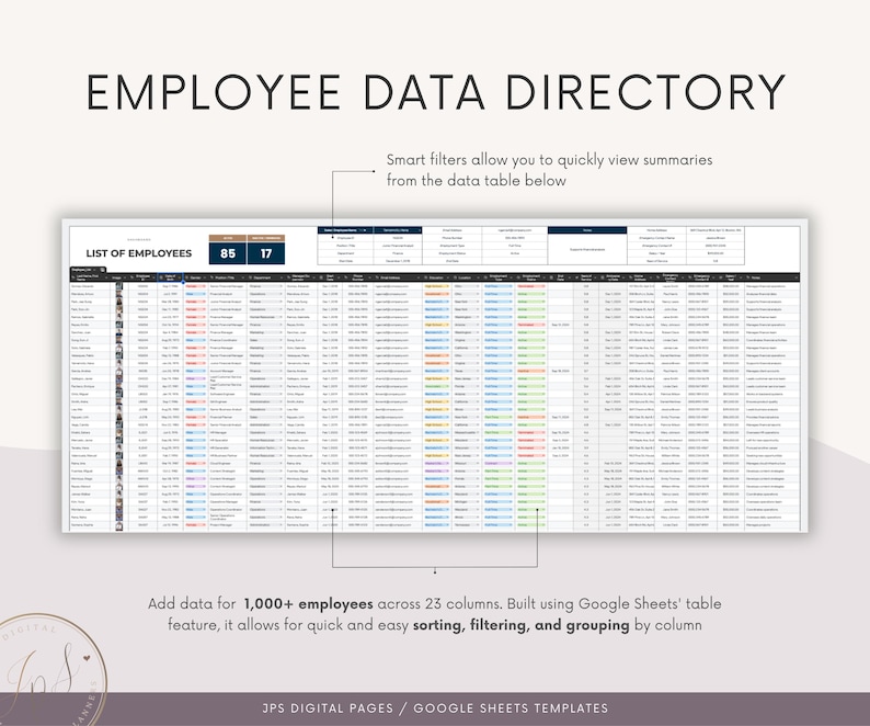 Employee Directory With HR Dashboard and Incidence Report Bonus Tab ...