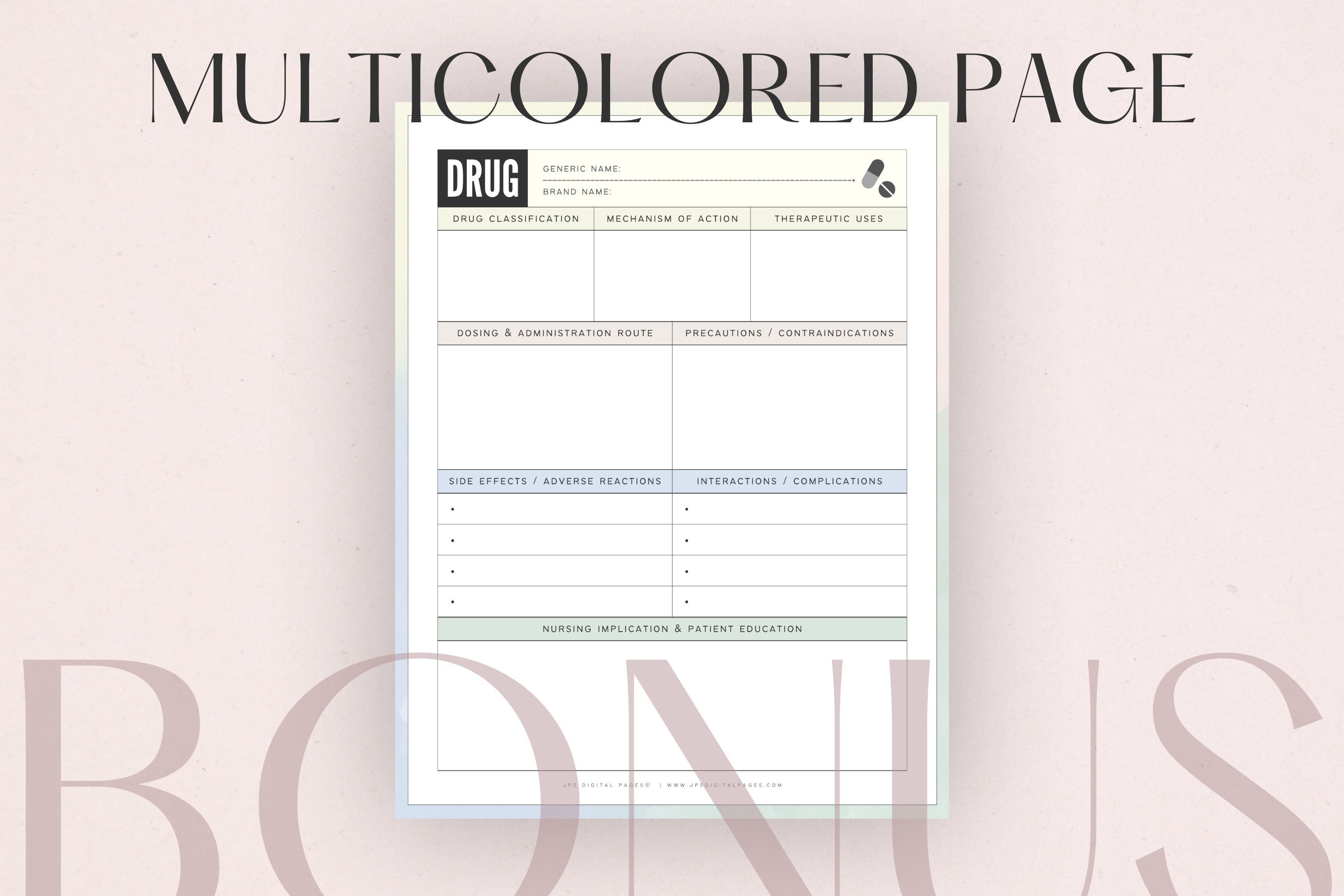 Drug Study Printable Template, Nursing School Note Template ...