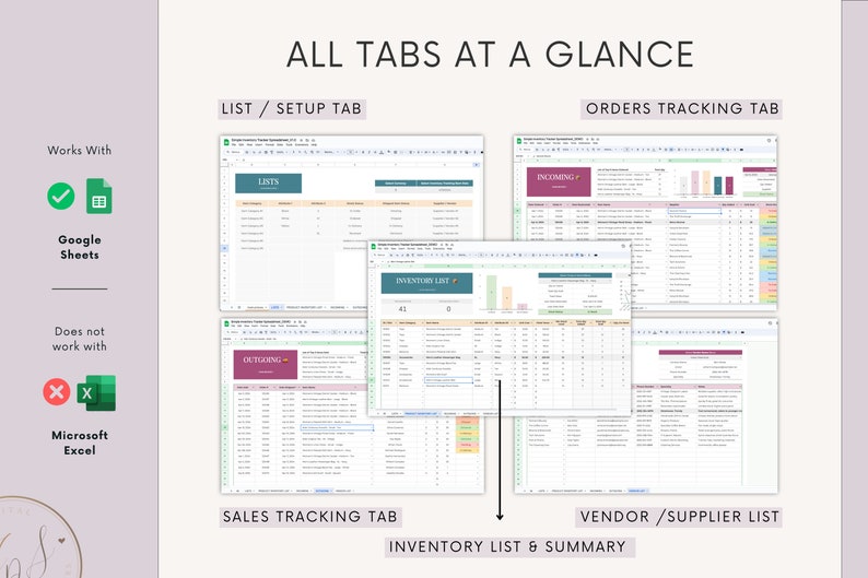 Inventory Tracker Google Sheets Template: Order & Sales, Vendor List - Etsy