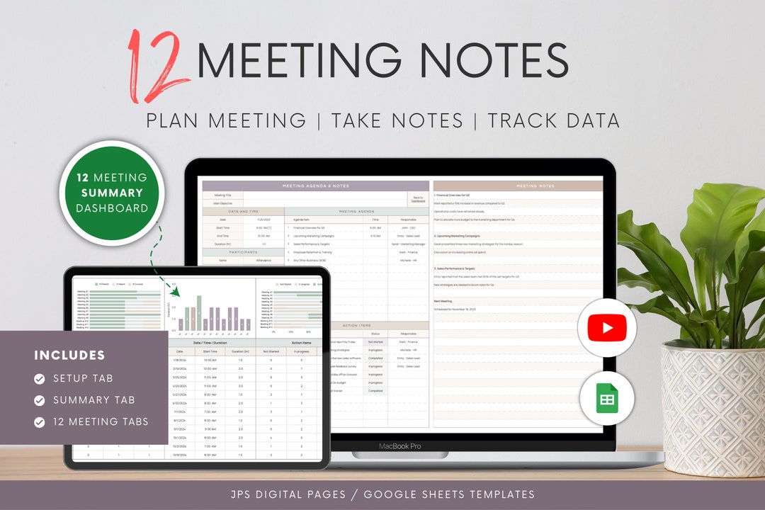 Twelve (12) Weekly Meeting Notes | Google Sheets Template | Meeting ...