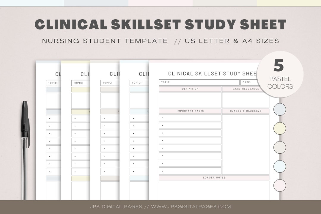 Clinical Skillset Study Sheet, Nursing School Printable Note Templates ...