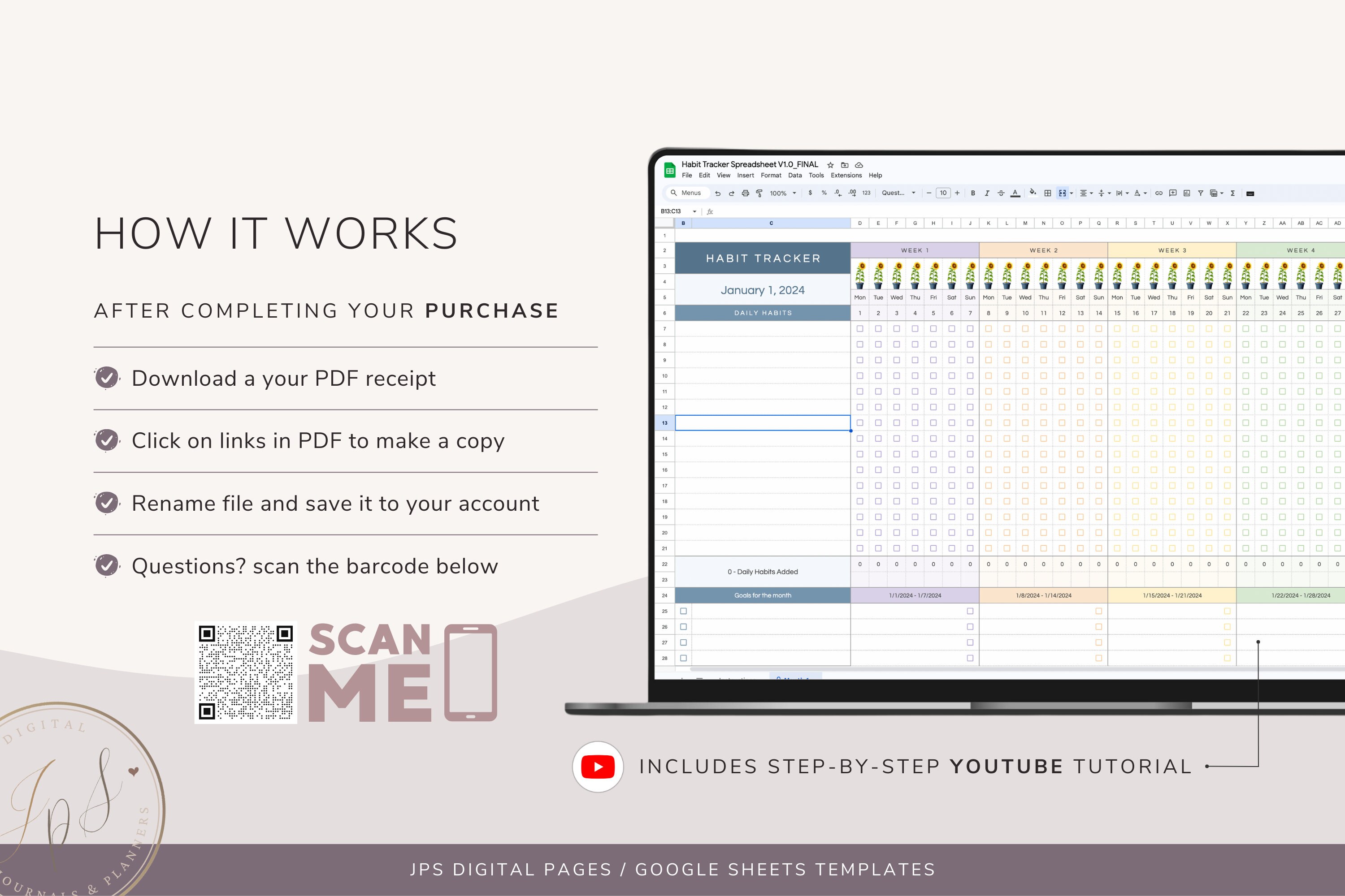 Simple Habit Tracker Spreadsheet: Daily & Monthly Goal Planner (google ...