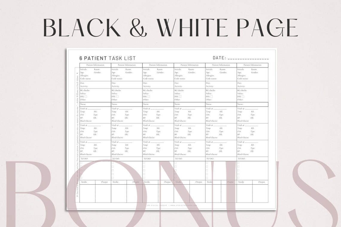 6 Patient Task List, Blank Patient Task List, Nursing Patient Templates ...