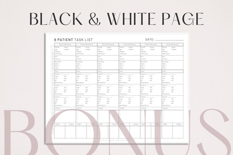 6 Patient Task List, Blank Patient Task List, Nursing Patient Templates ...