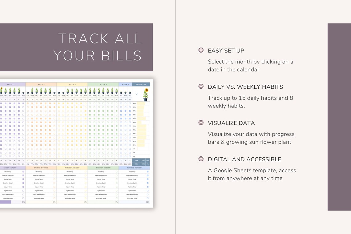 Simple Habit Tracker Spreadsheet: Daily & Monthly Goal Planner (google ...