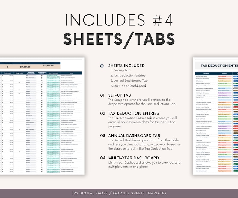 Tax Deduction Tracker: Google Sheets Template, Business Tax Planning - Etsy