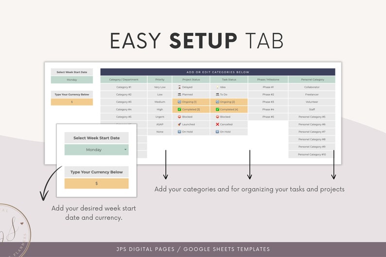 Project Management Google Sheets Template: Gantt Chart, Kanban (digital ...
