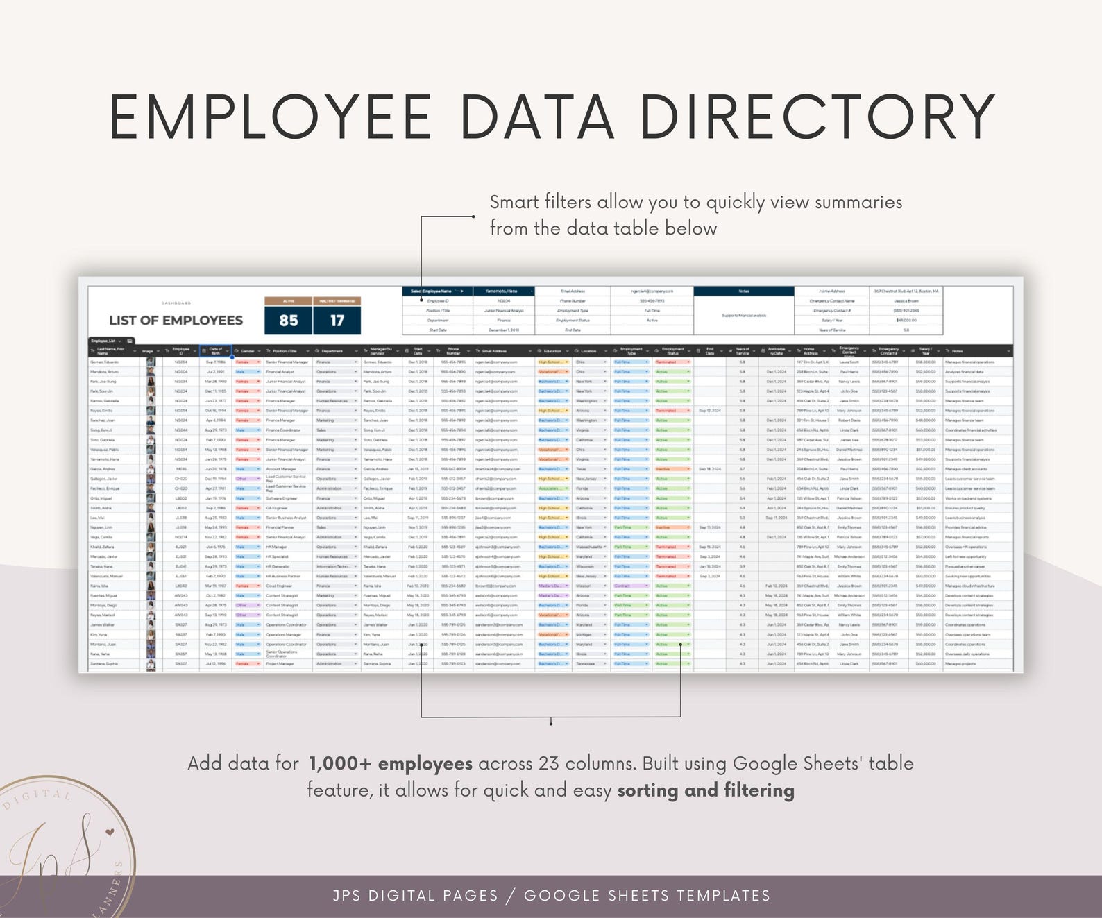 750+ Employee Directory Spreadsheet, Google Sheet Template, Employee ...