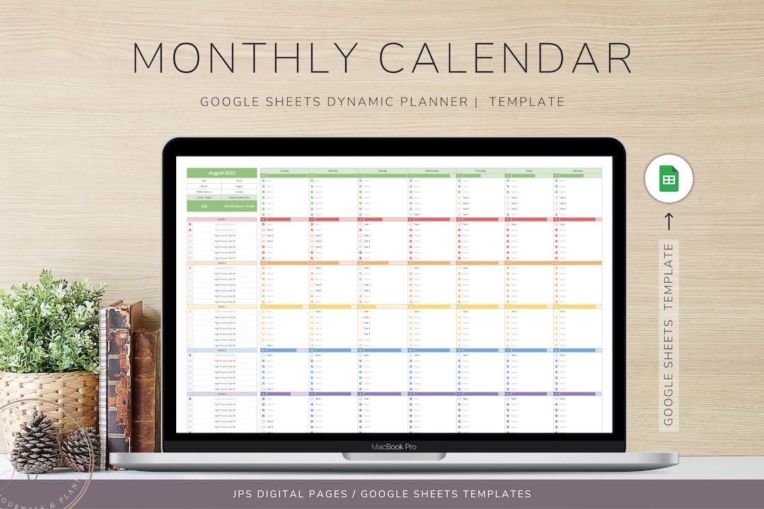 Monthly Calendar Spreadsheet Template, Google Sheets Template, Task ...