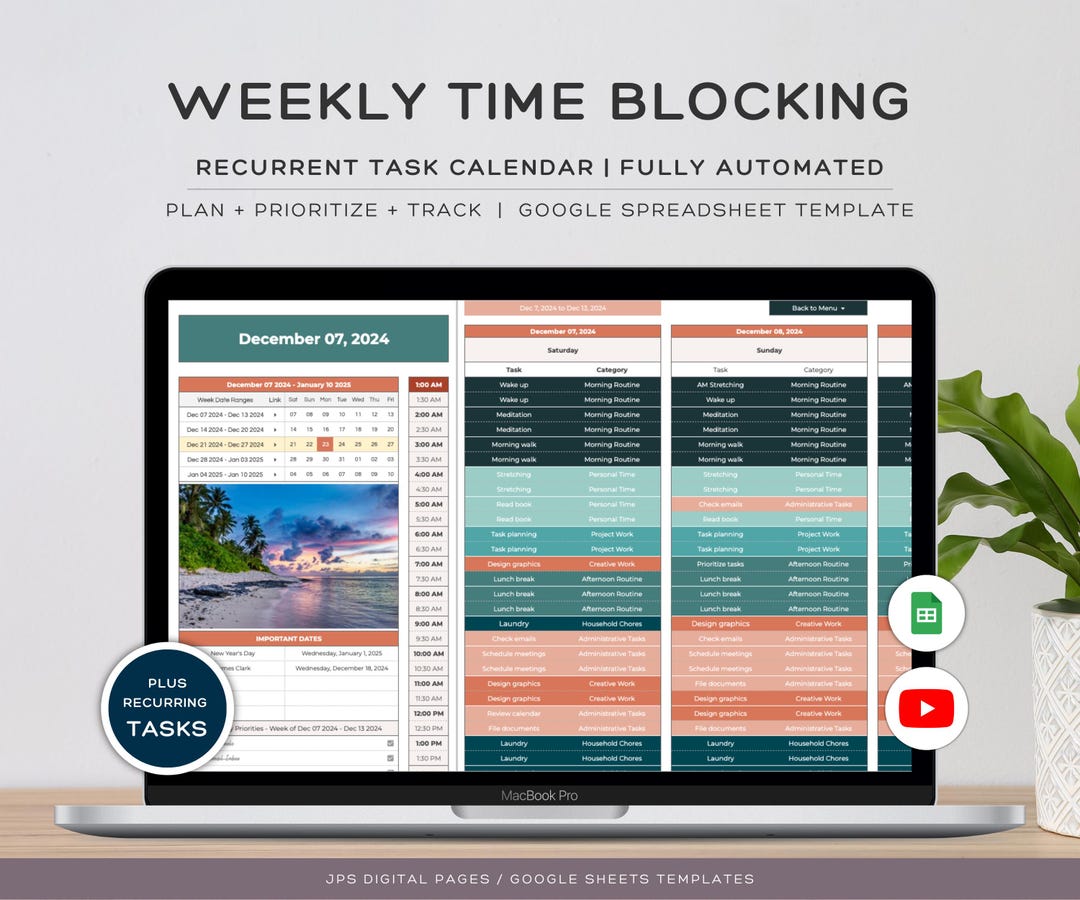 Weekly Time Blocking Planner: Automated Google Sheets Template - Etsy