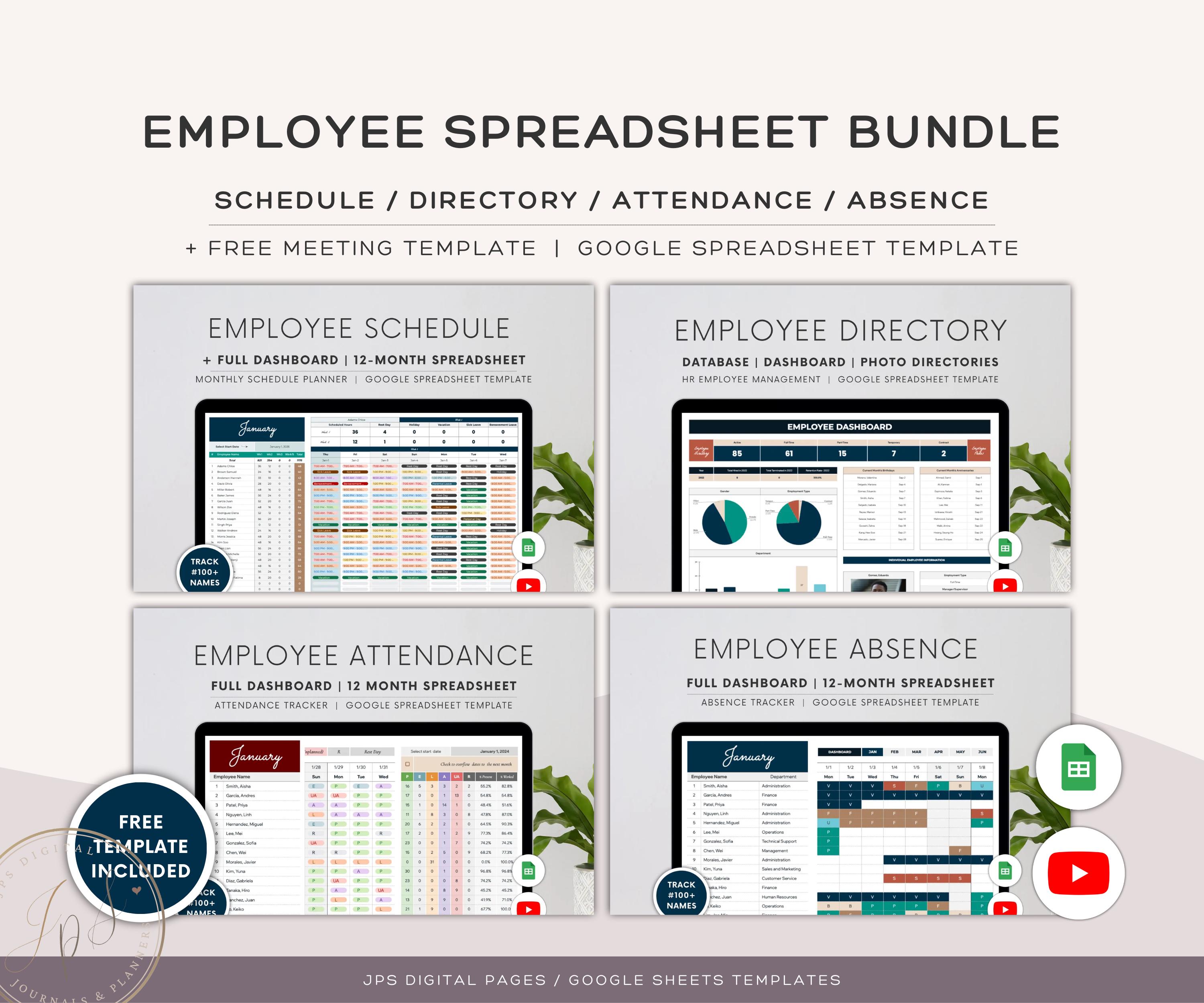 Employee Google Sheets Template Bundle: Schedule, Attendance, Directory ...