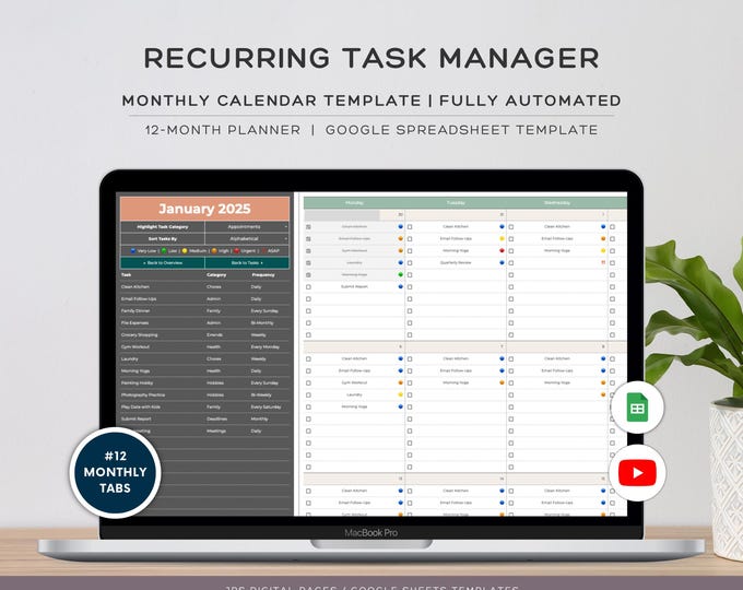 Excel Calendar Based Task List, Task Management Automated, Download Template, Task Tracker and ...