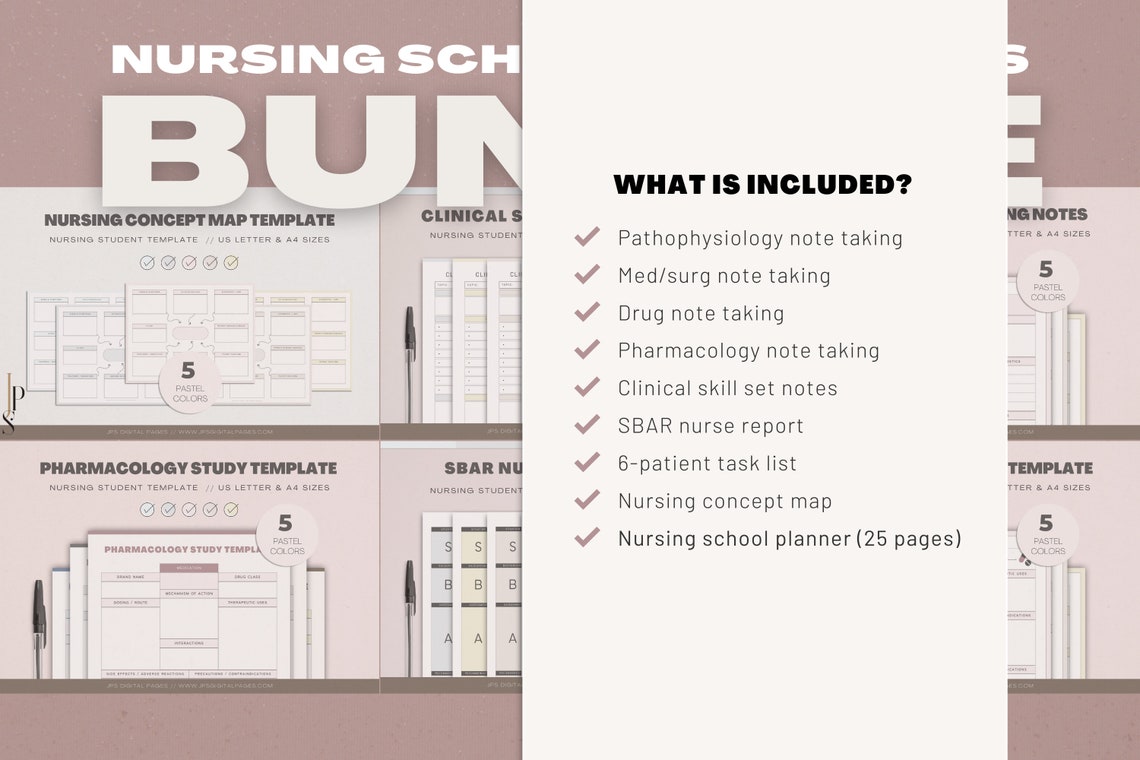 Nursing School Printable Note Template BUNDLE, Blank Note Taking ...