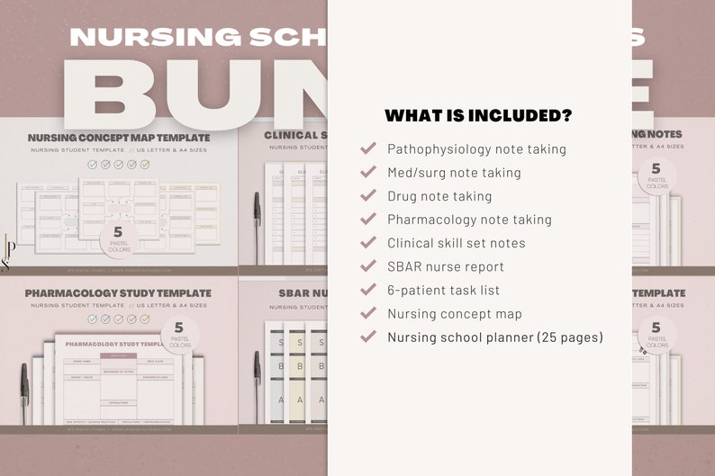 Nursing School Printable Note Template BUNDLE, Blank Note Taking ...