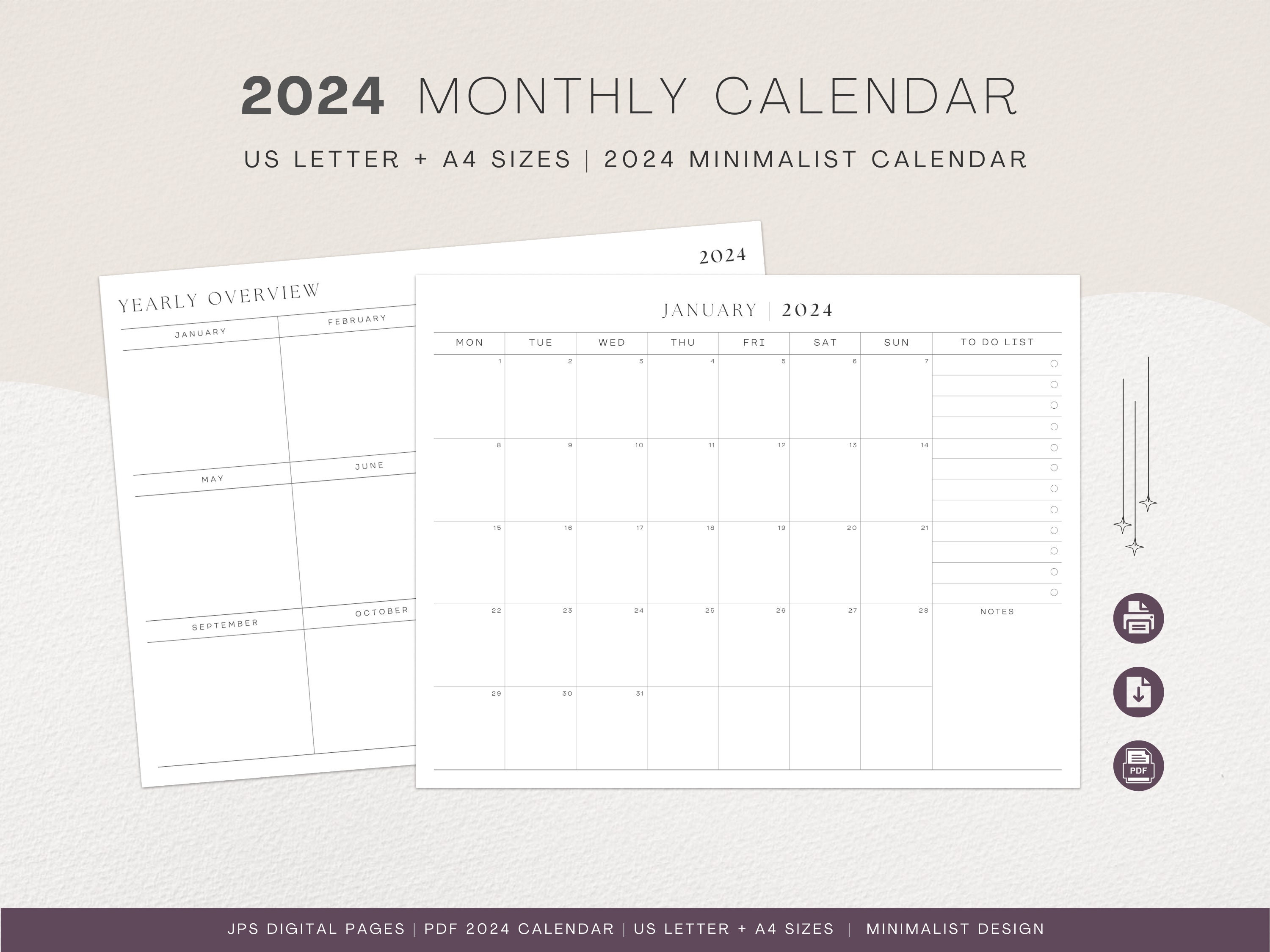 2024 Calendar Printable Cute Free 2024 Yearly Calendar Templates