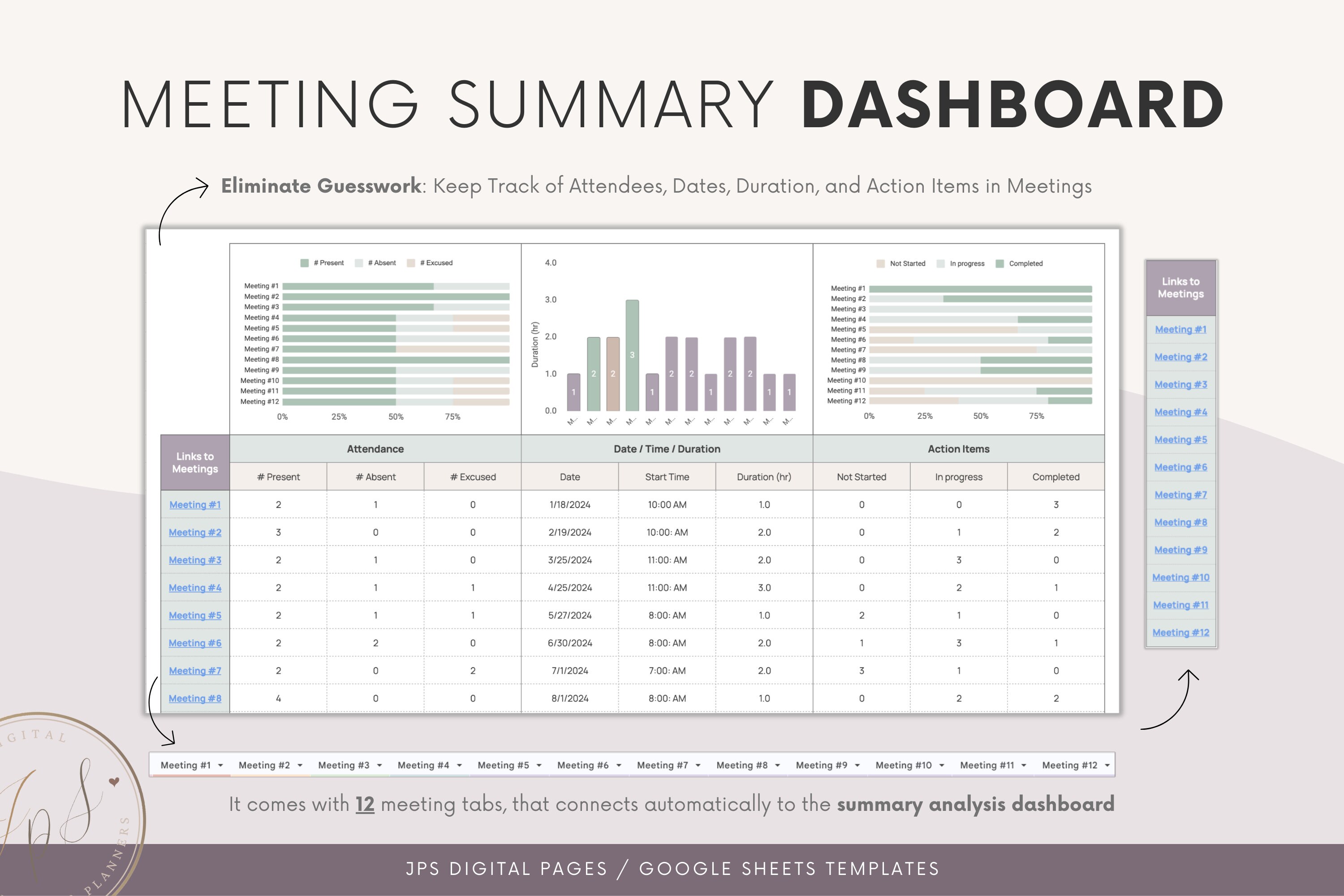 Twelve 12 Weekly Meeting Notes Google Sheets Template Meeting Agenda ...